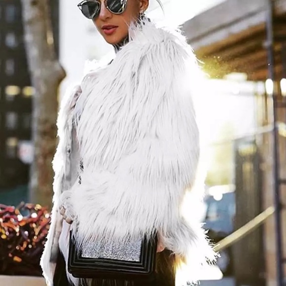 Boutique | Jackets & Coats | Fluffy White Faux Fur Shaggy Jacket | Poshmark